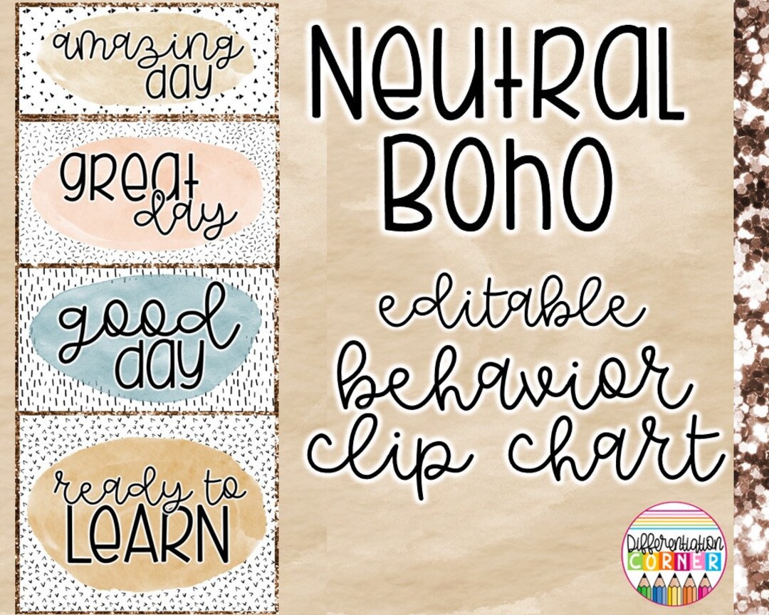 Printable Behavior Clip Chart, Neutral Boho Classroom Decor, Editable ...