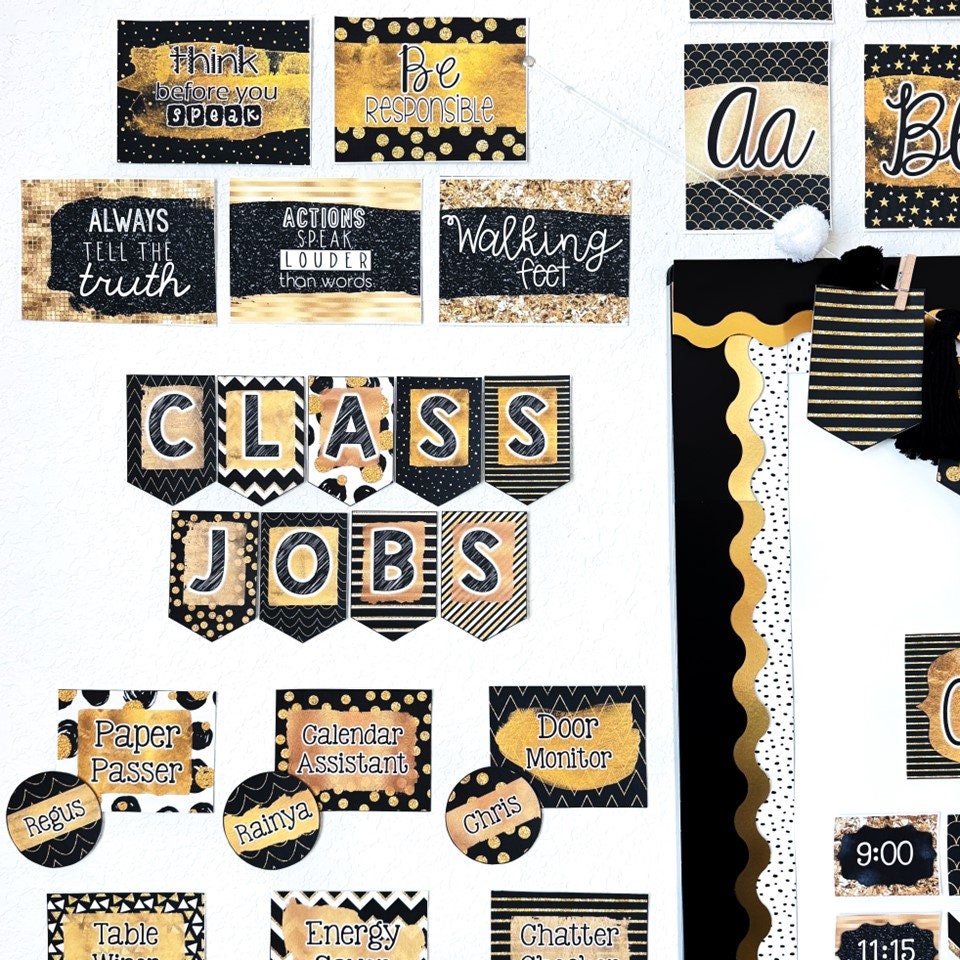 Black and Gold Classroom Rules Posters Black and Gold Classroom Decor ...