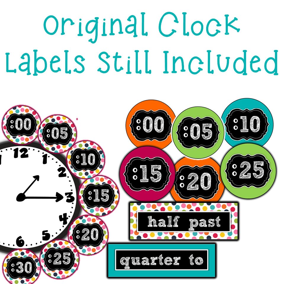PRINTABLE Confetti Rainbow Clock Label Numbers in 5 Minute Intervals ...