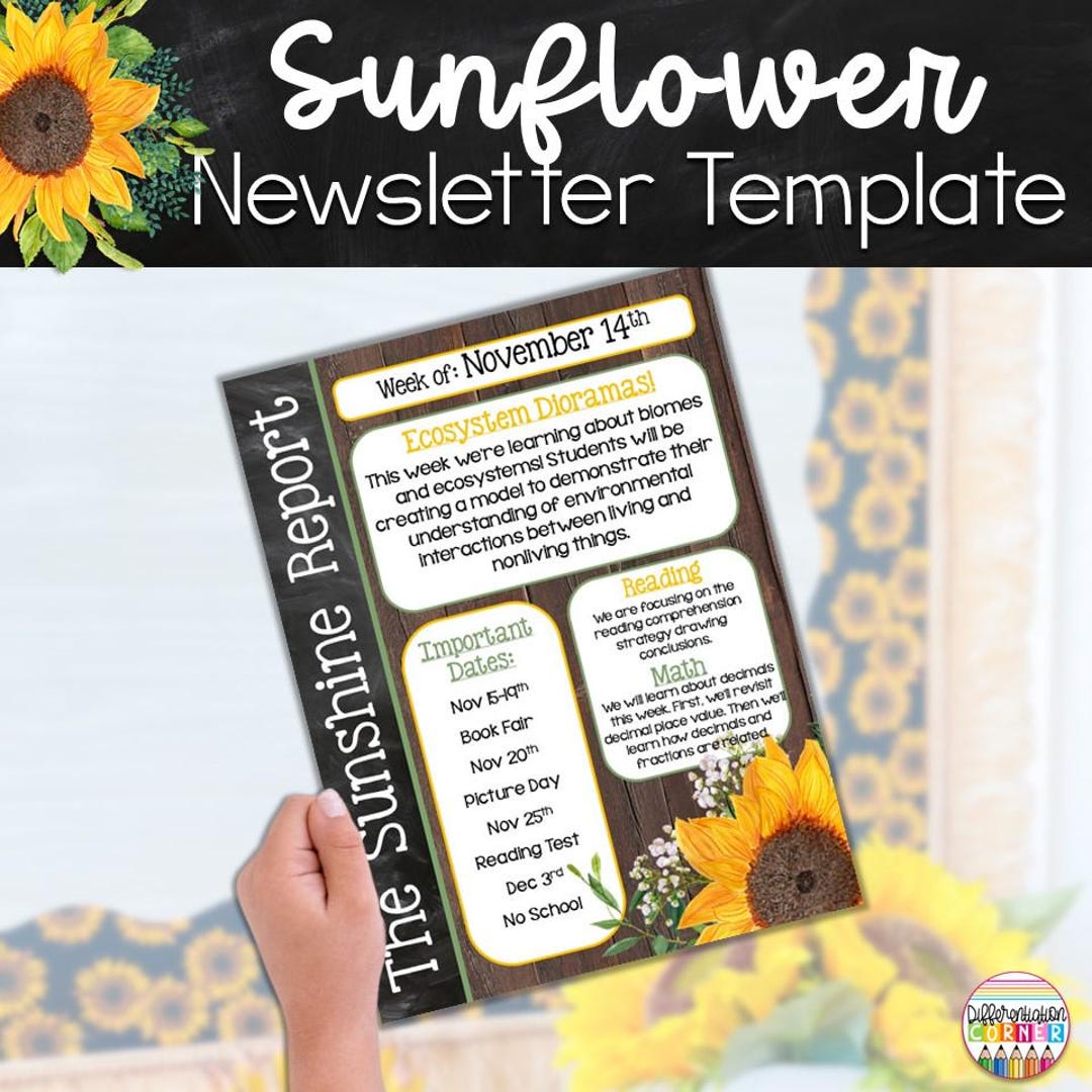 Editable Classroom Newsletter Template | Sunflower Farmhouse Classroom ...