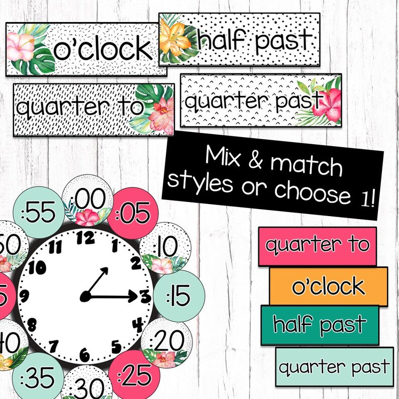PRINTABLE Tropical Clock Label Numbers in 5 Minute Intervals - Etsy