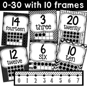 Number Posters 0-30 Number Line With Negative Numbers Black and White ...