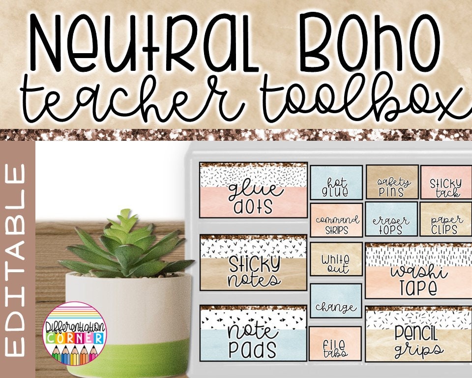 Neutral Teacher Tool Box Labels, Neutral Boho Classroom Decor Teacher ...