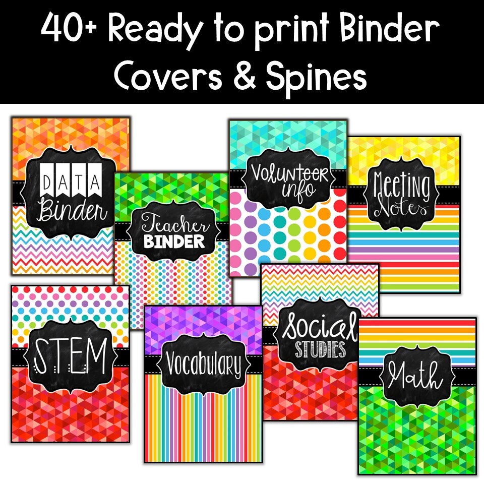 Editable Binder Covers and Spines Rainbow Classroom Decor Printable ...
