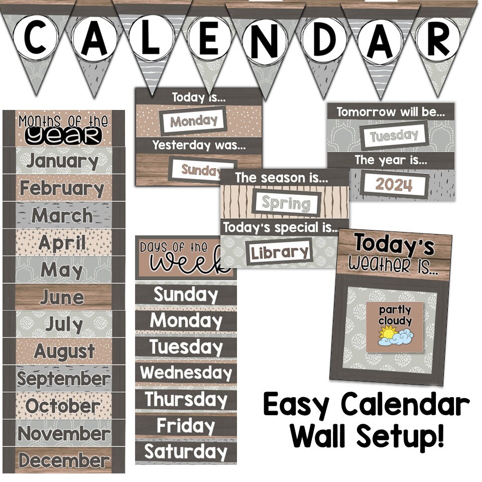 Boho Classroom Calendar Set & Weather Display Boho Neutral Classroom ...