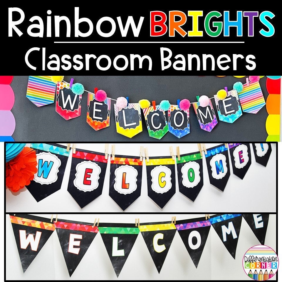Editable Rainbow Bunting Bulletin Board Banner Letters Rainbow ...