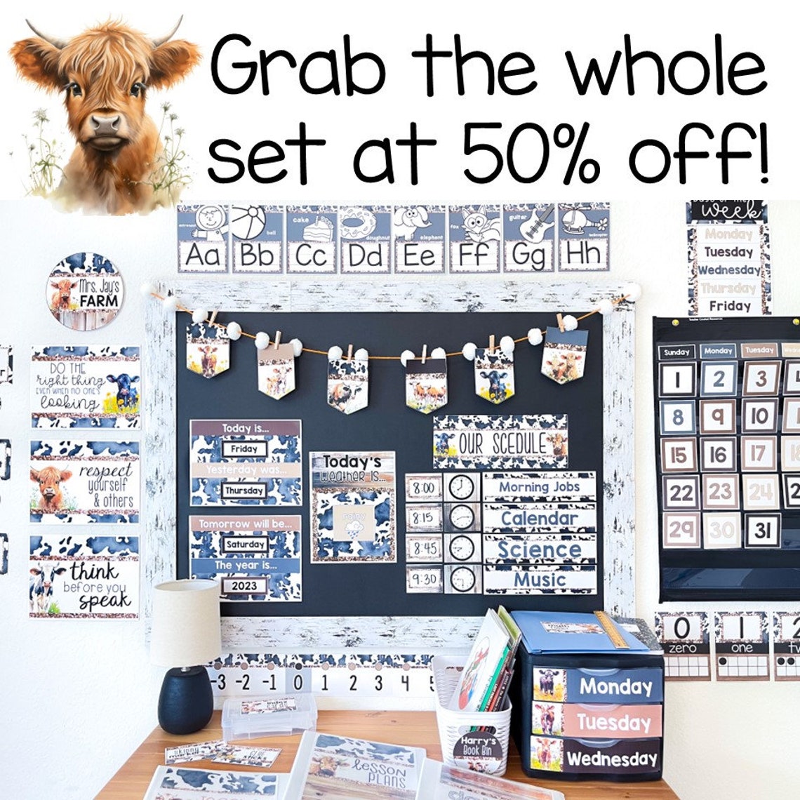 Editable Daily Schedule Cards Cow Print Farmhouse Classroom Decor ...