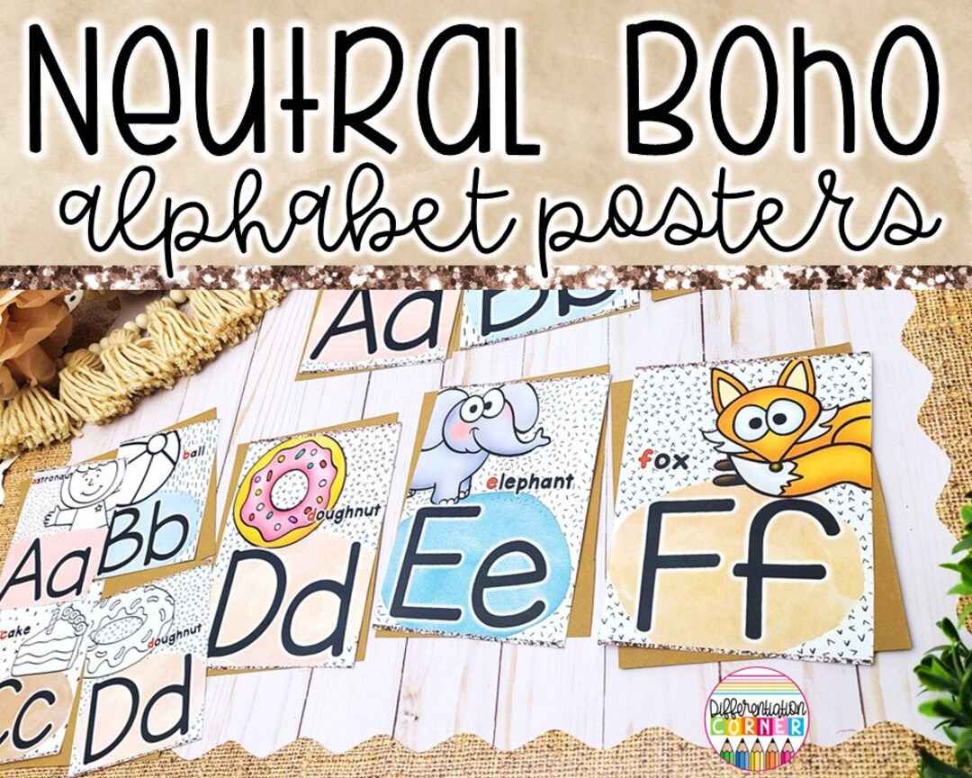Alphabet Posters With Pictures for the Classroom Neutral Boho Classroom ...