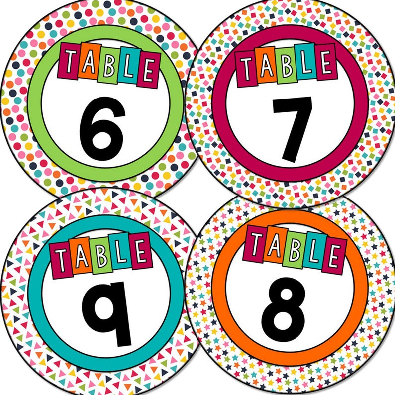 PRINTABLE Table Numbers Confetti Rainbow Classroom Decor Classroom ...