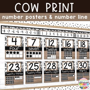 Number Posters 0-30 Number Line Negative Numbers | Cow Print Farmhouse ...