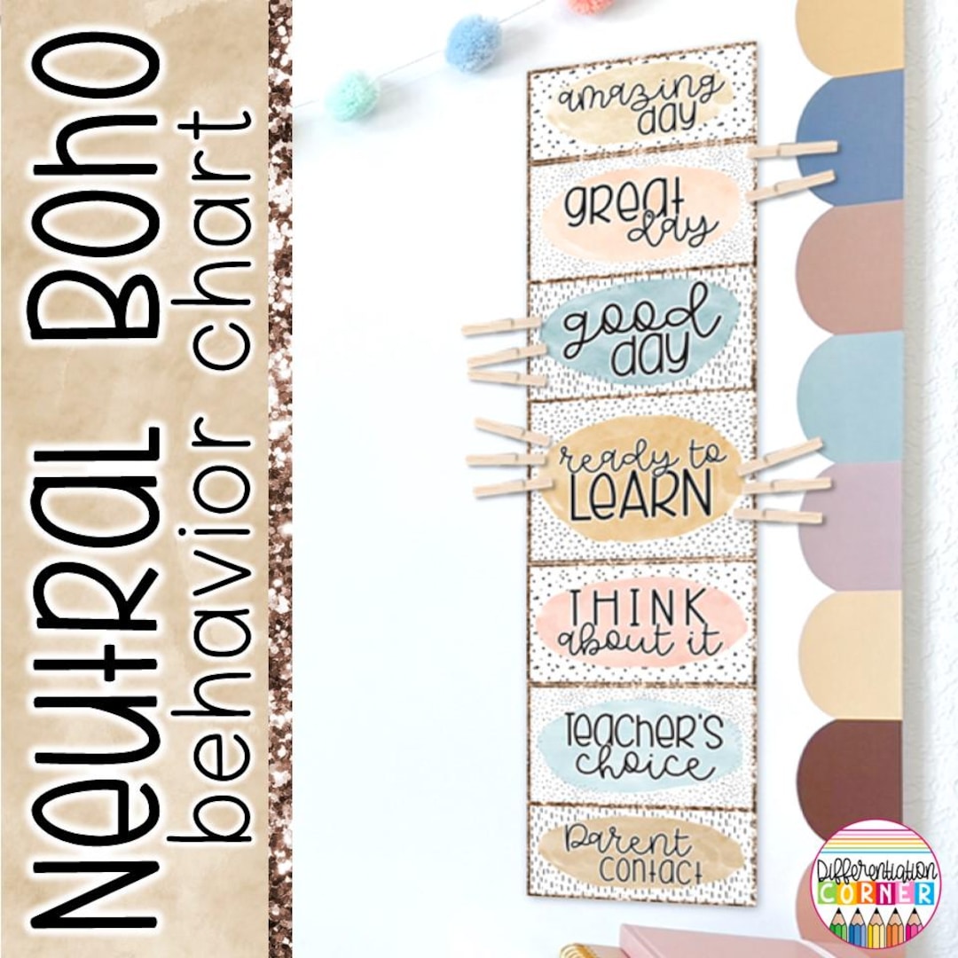 Printable Behavior Clip Chart Neutral Boho Classroom Decor Editable ...
