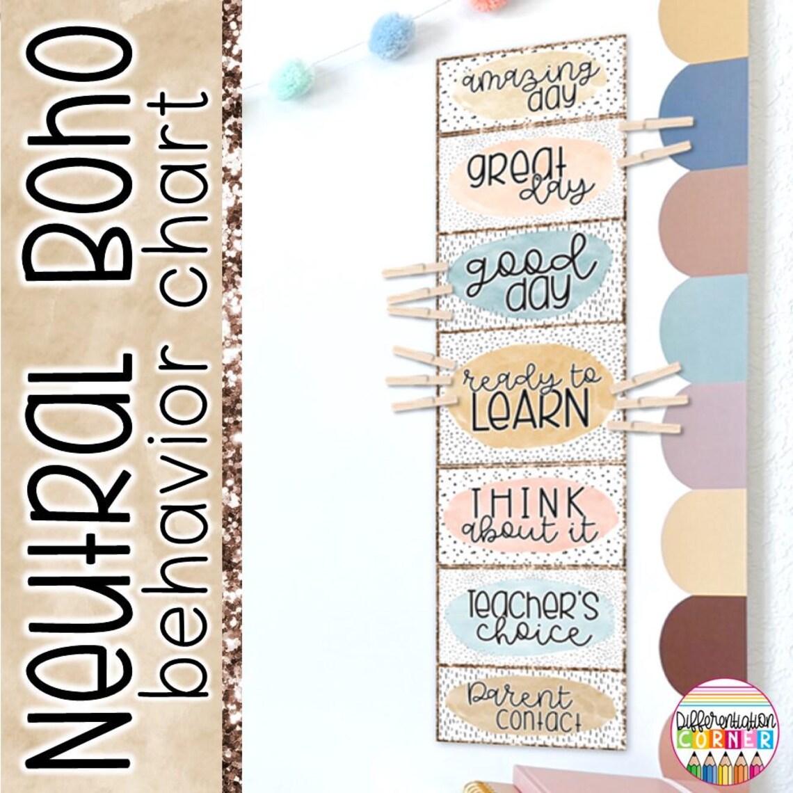 Printable Behavior Clip Chart Neutral Boho Classroom Decor Editable ...