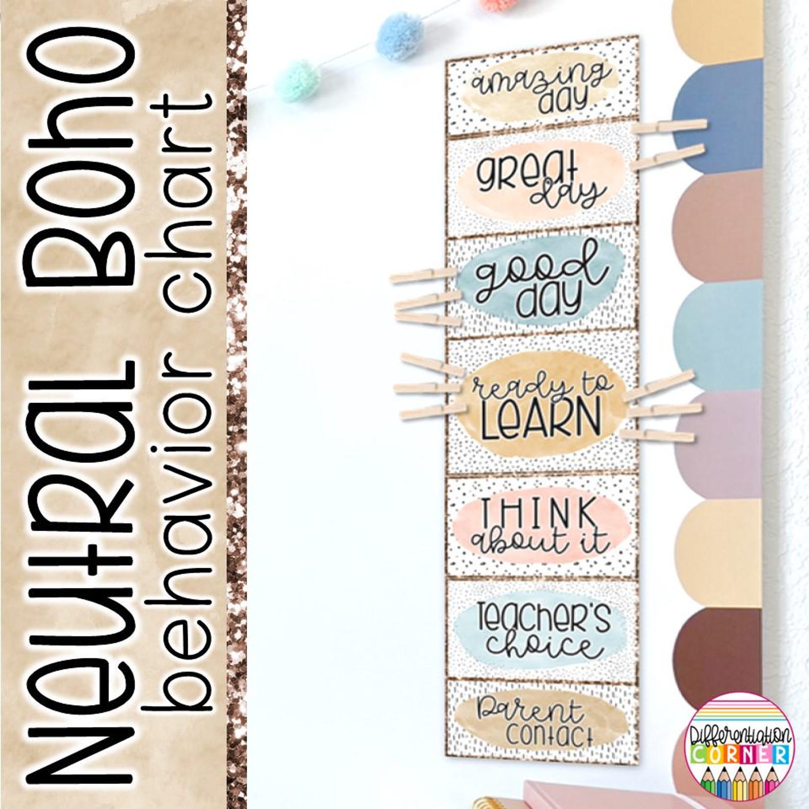 Printable Behavior Clip Chart Neutral Boho Classroom Decor Editable ...