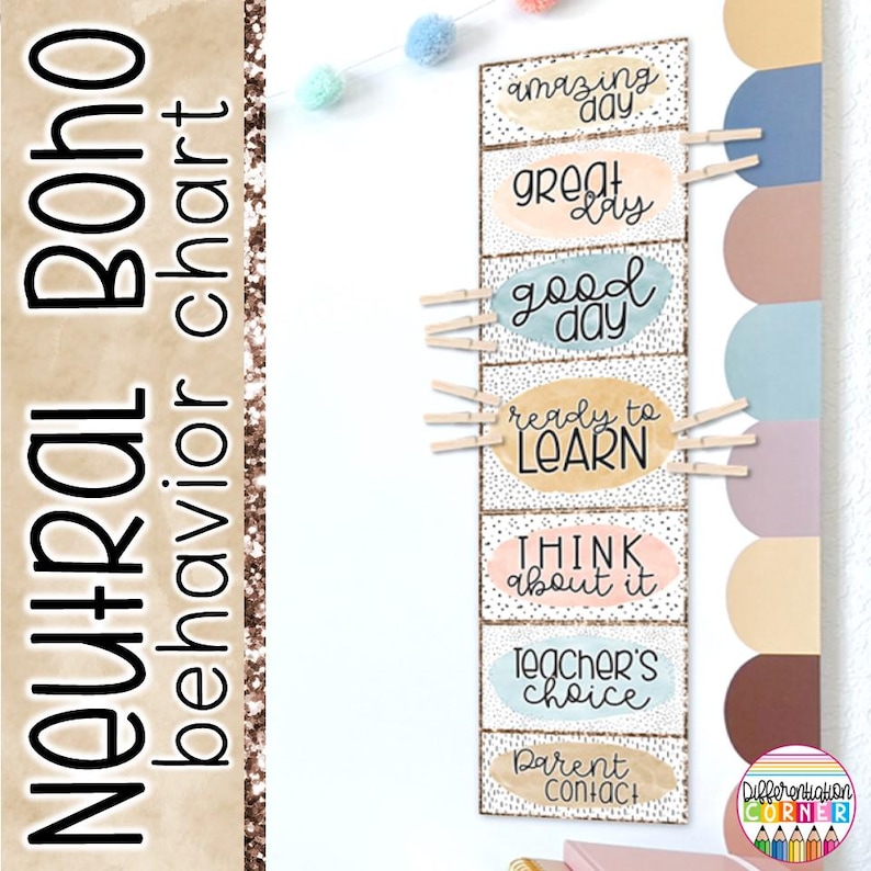 Printable Behavior Clip Chart Neutral Boho Classroom Decor Editable ...