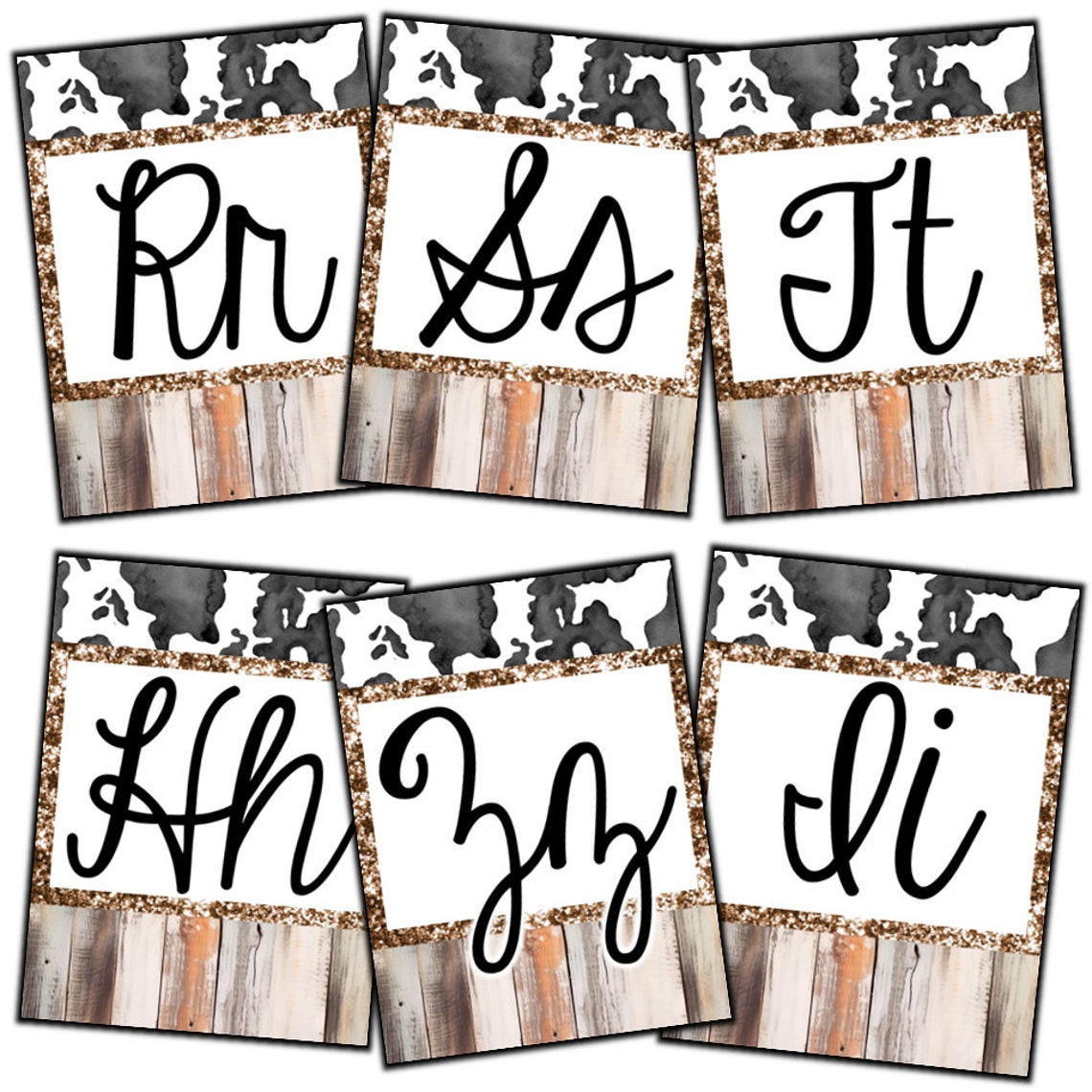Cursive Alphabet Posters for the Classroom Cow Print Farmhouse ...