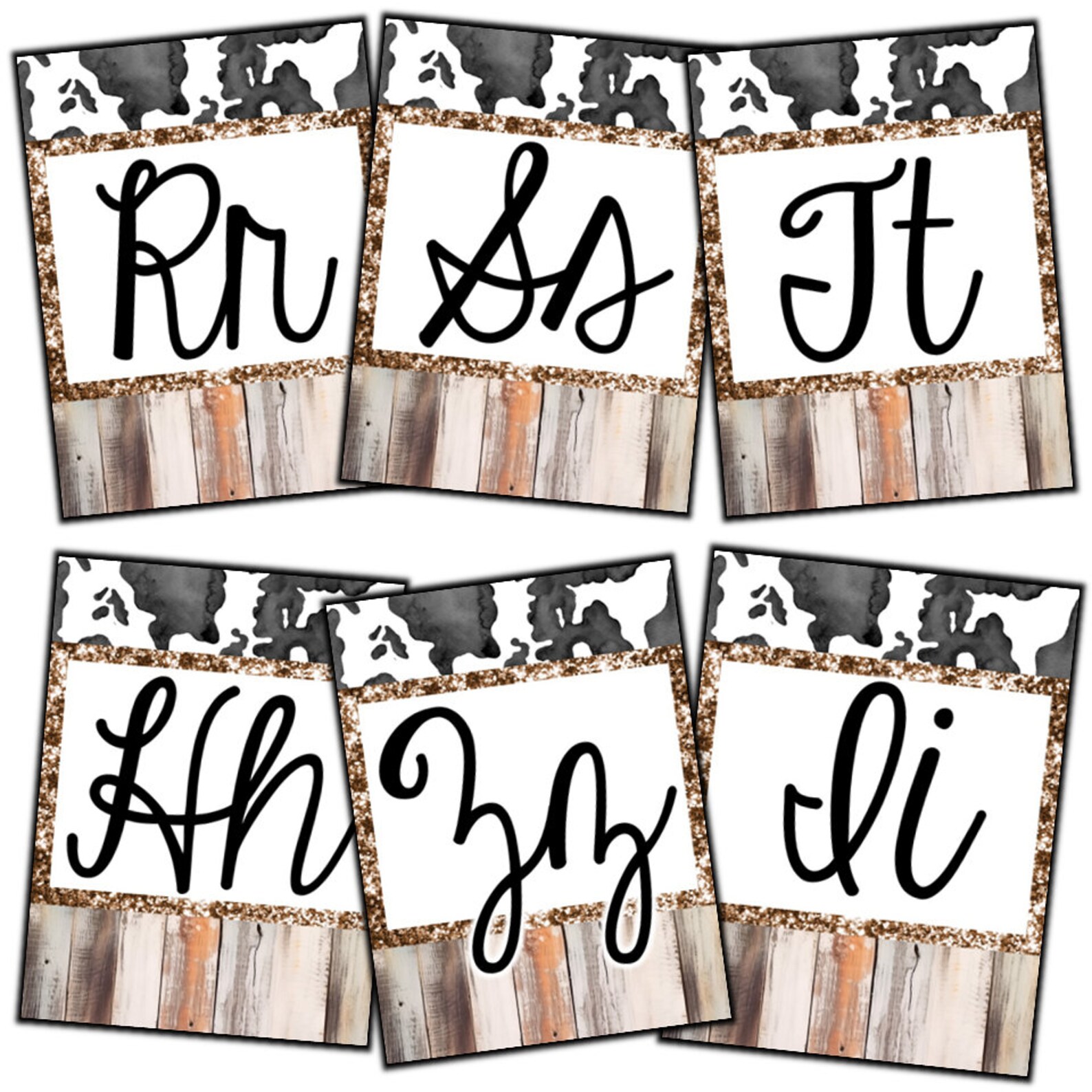 Cursive Alphabet Posters for the Classroom Cow Print Farmhouse ...