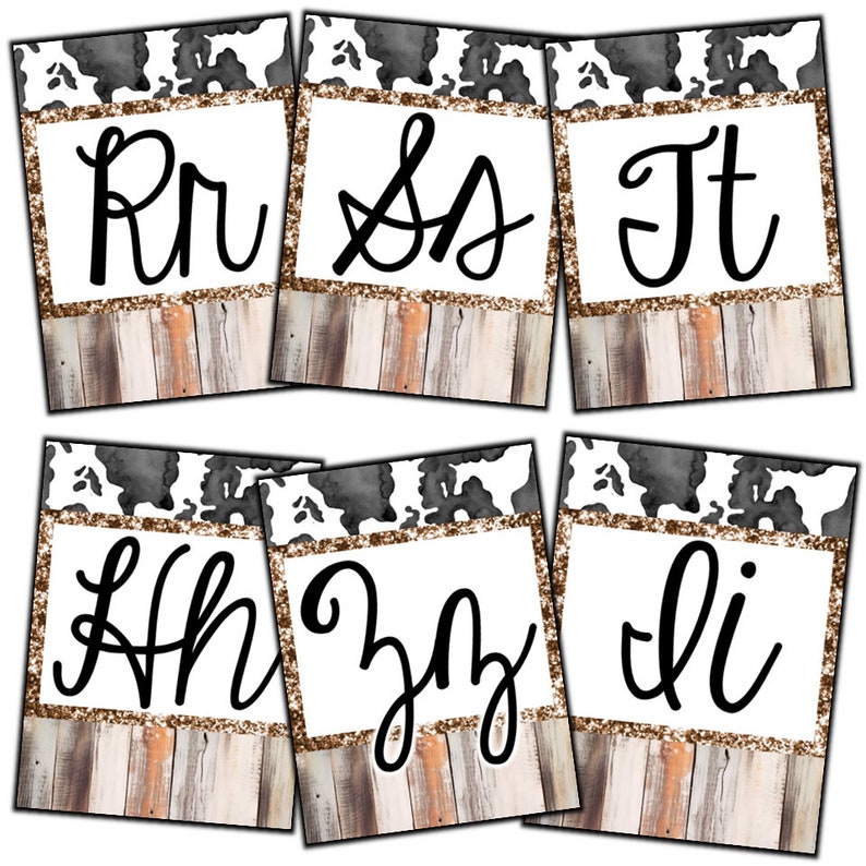 Cursive Alphabet Posters for the Classroom Cow Print Farmhouse ...