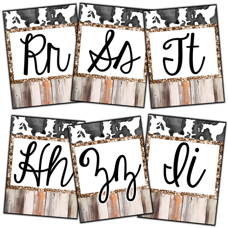 Cursive Alphabet Posters for the Classroom Cow Print Farmhouse ...