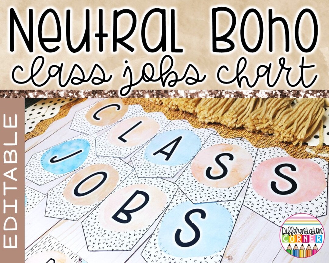 Editable Classroom Jobs Chart Template Neutral Boho Classroom Decor ...
