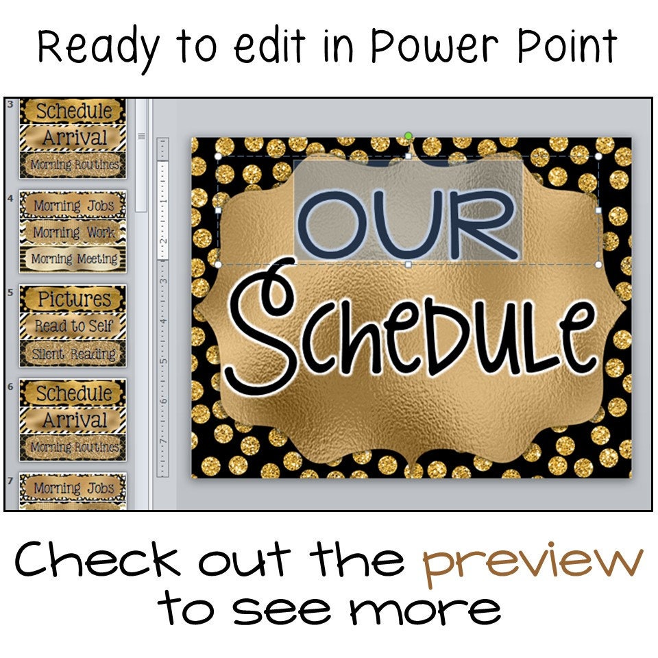 Editable Daily Schedule Cards Black and Gold Classroom Decor Printable ...