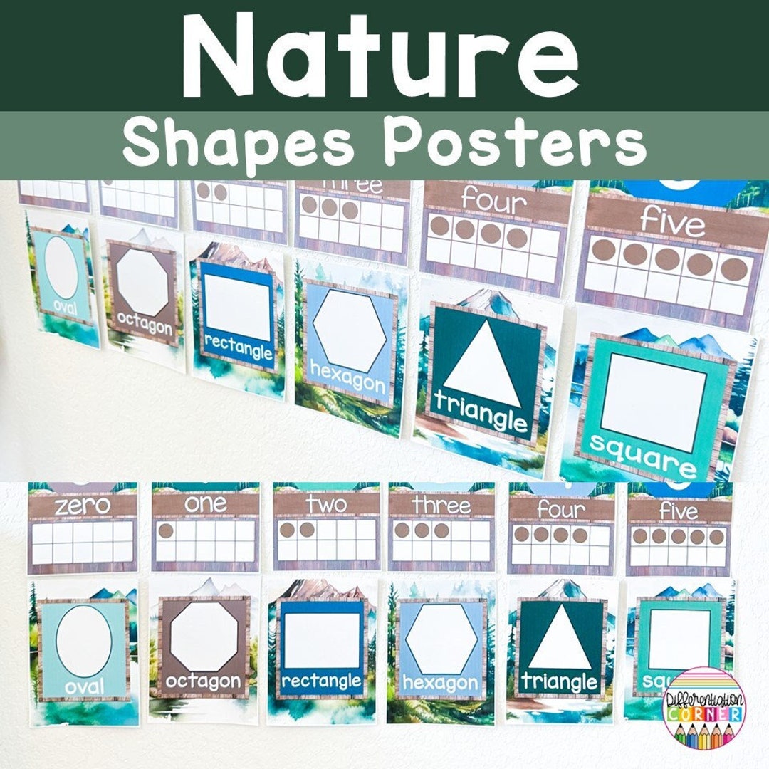 PRINTABLE Shape Posters Charts Nature Classroom Decor 2D and 3D Shapes ...