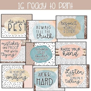 Editable Boho Classroom Rules Posters Printable Neutral Boho Classroom ...