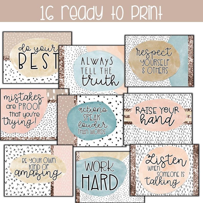 Editable Boho Classroom Rules Posters Printable Neutral Boho Classroom ...