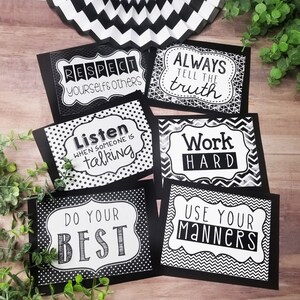 Editable Black and White Classroom Rules Posters Black and White ...
