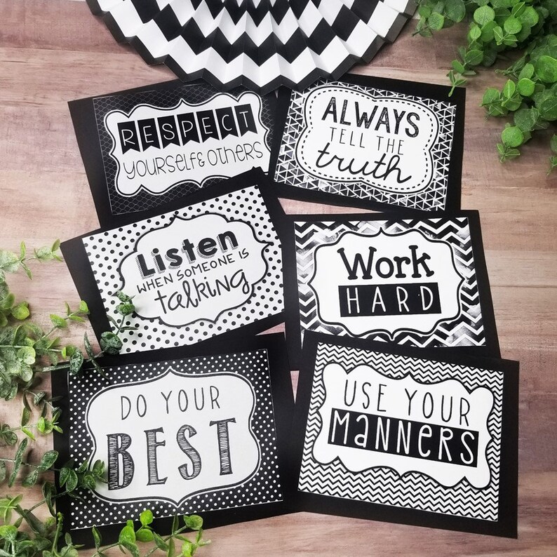 Editable Black and White Classroom Rules Posters Black and White ...