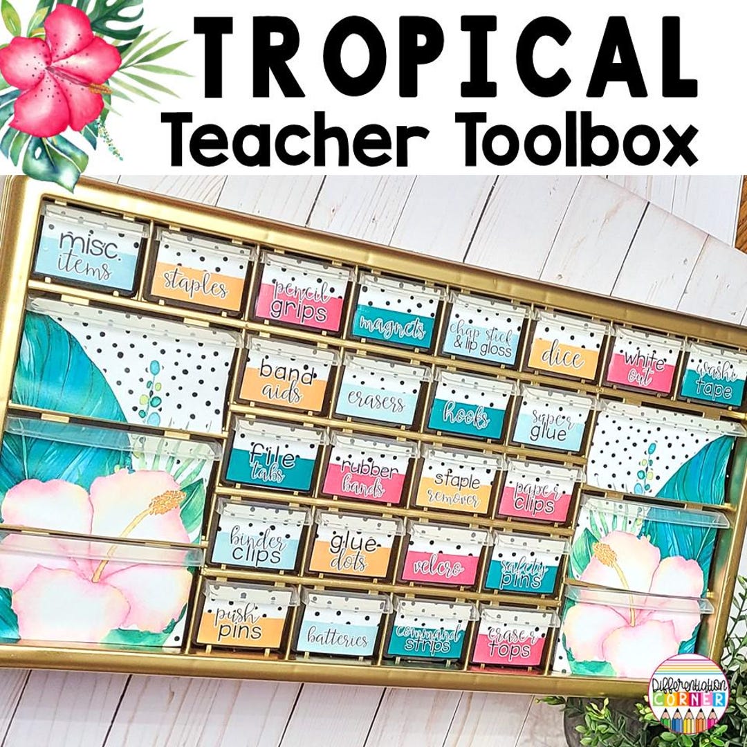 Tropical Teacher Tool Box Labels, Tropical Classroom Decor Teacher ...