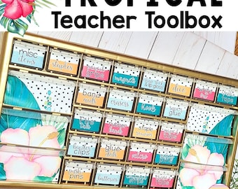 Tropical Teacher Tool Box Labels, Tropical Classroom Decor Teacher ...