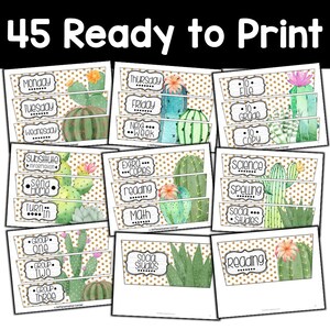 10 Drawer Cart Rolling Labels Editable Cactus Classroom Decor Succulent ...