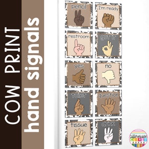 Classroom Hand Signal Posters, Cow Print Classroom Decor, Editable Hand ...