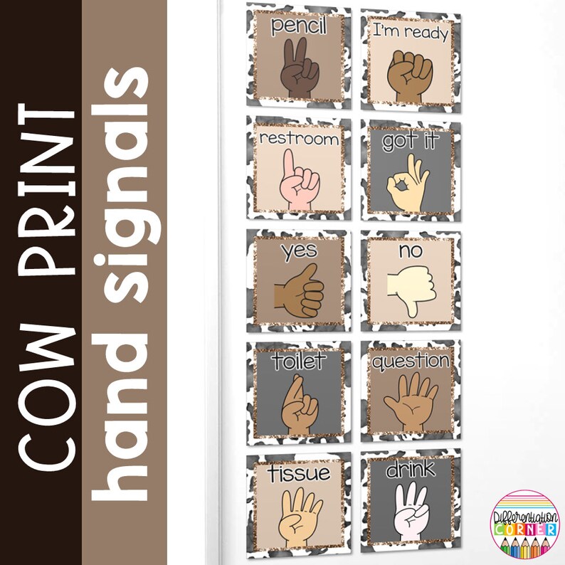 Classroom Hand Signal Posters Cow Print Classroom Decor - Etsy