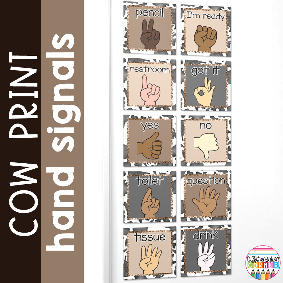 Classroom Hand Signal Posters Cow Print Classroom Decor - Etsy