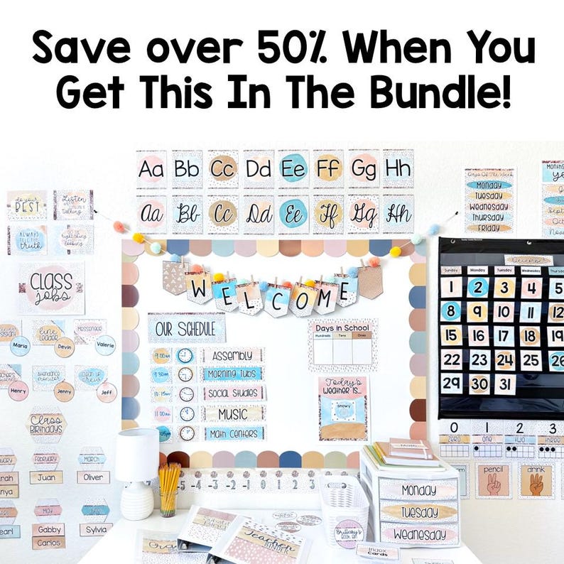 Boho Classroom Calendar Set With Weather Chart | Neutral Boho Classroom ...