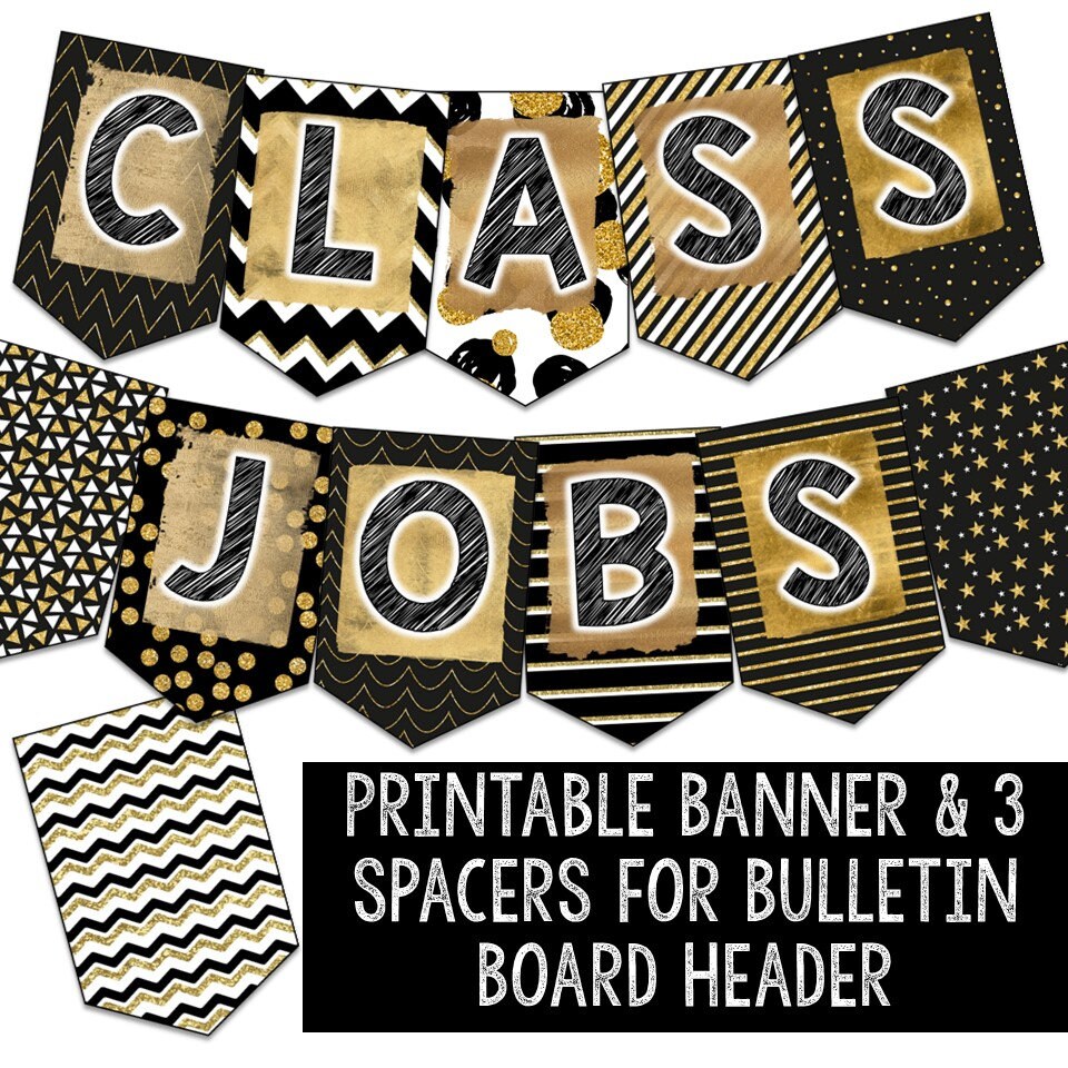 Editable Classroom Job Chart Template Black and Gold Classroom Decor ...