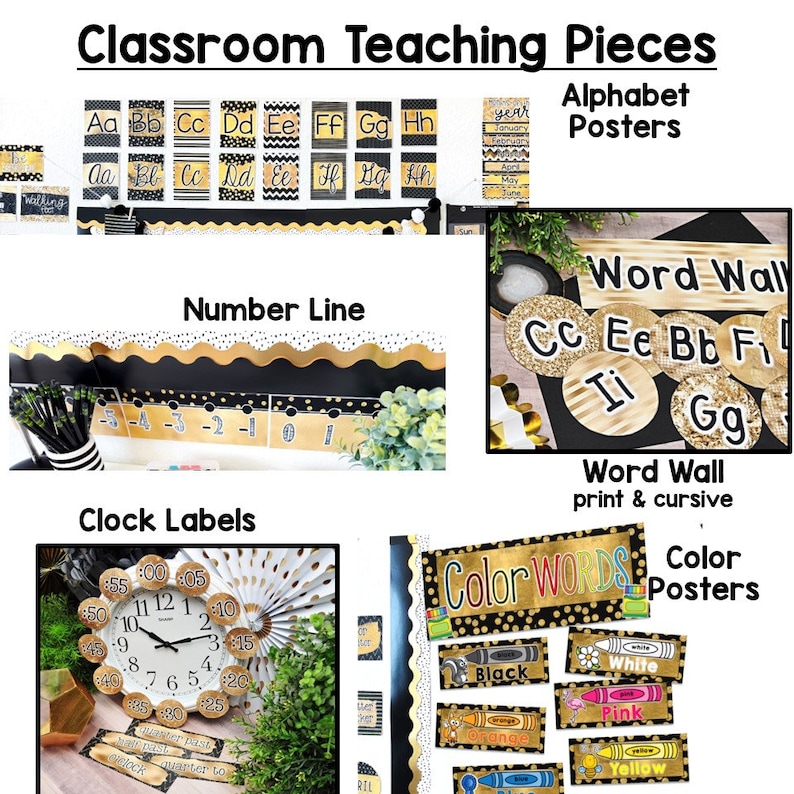 Black and Gold Classroom Decor Bundle Classroom Bulletin Board Display ...