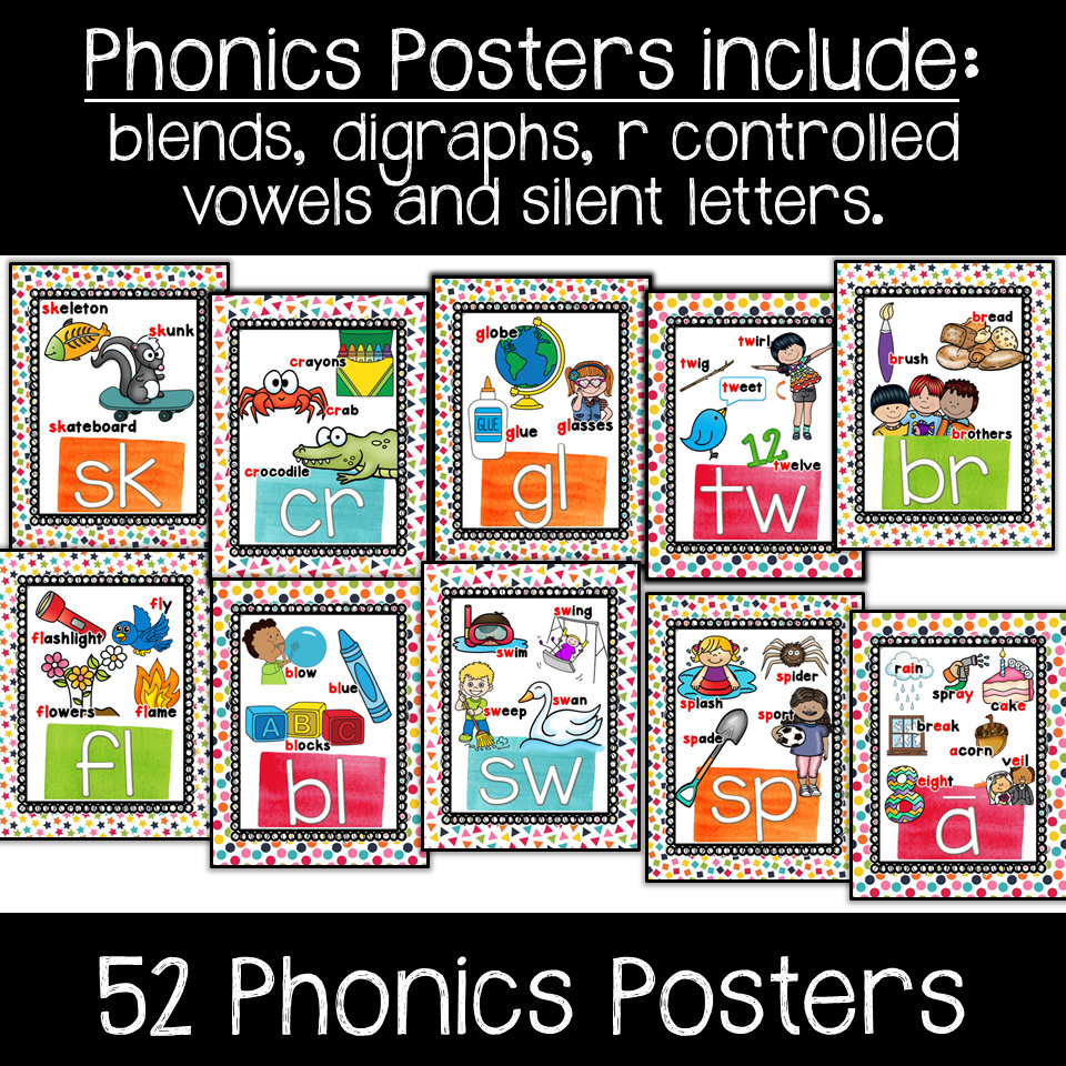 Confetti Rainbow Phonics Posters Vowel Valley Sound Wall Science of ...