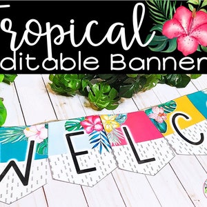Editable Tropical Bunting Bulletin Board Banner Letters Tropical ...