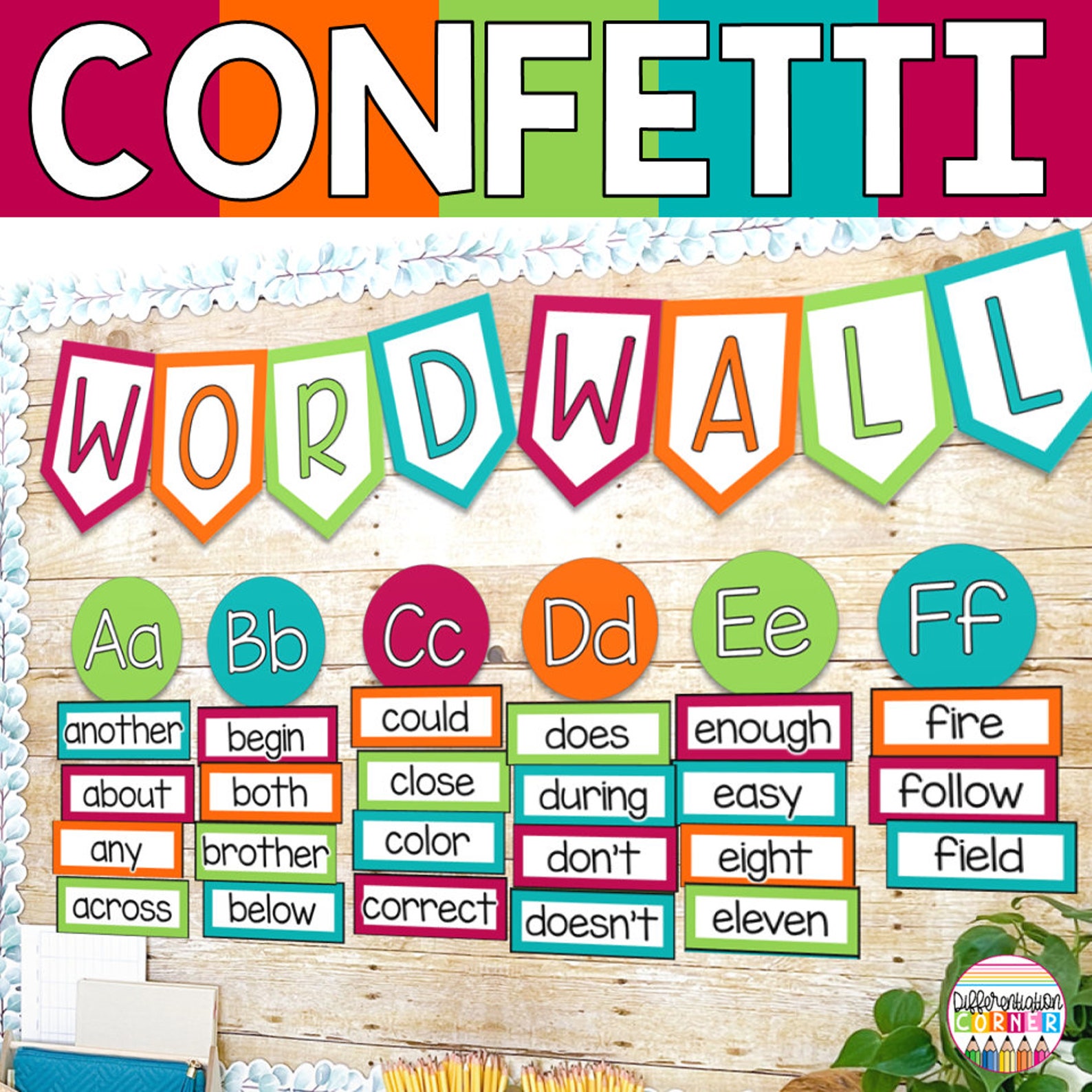 Classroom Word Wall Display Editable Confetti Rainbow Classroom Decor ...