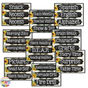 Editable Daily Schedule Cards Sunflower Farmhouse Classroom Decor ...