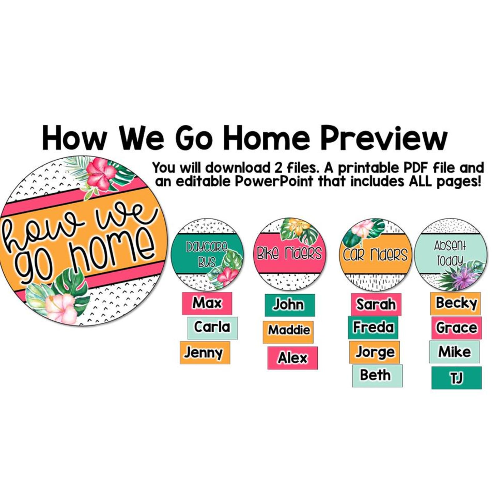 How We Go Home Dismissal Chart Template Tropical Classroom Decor | How ...