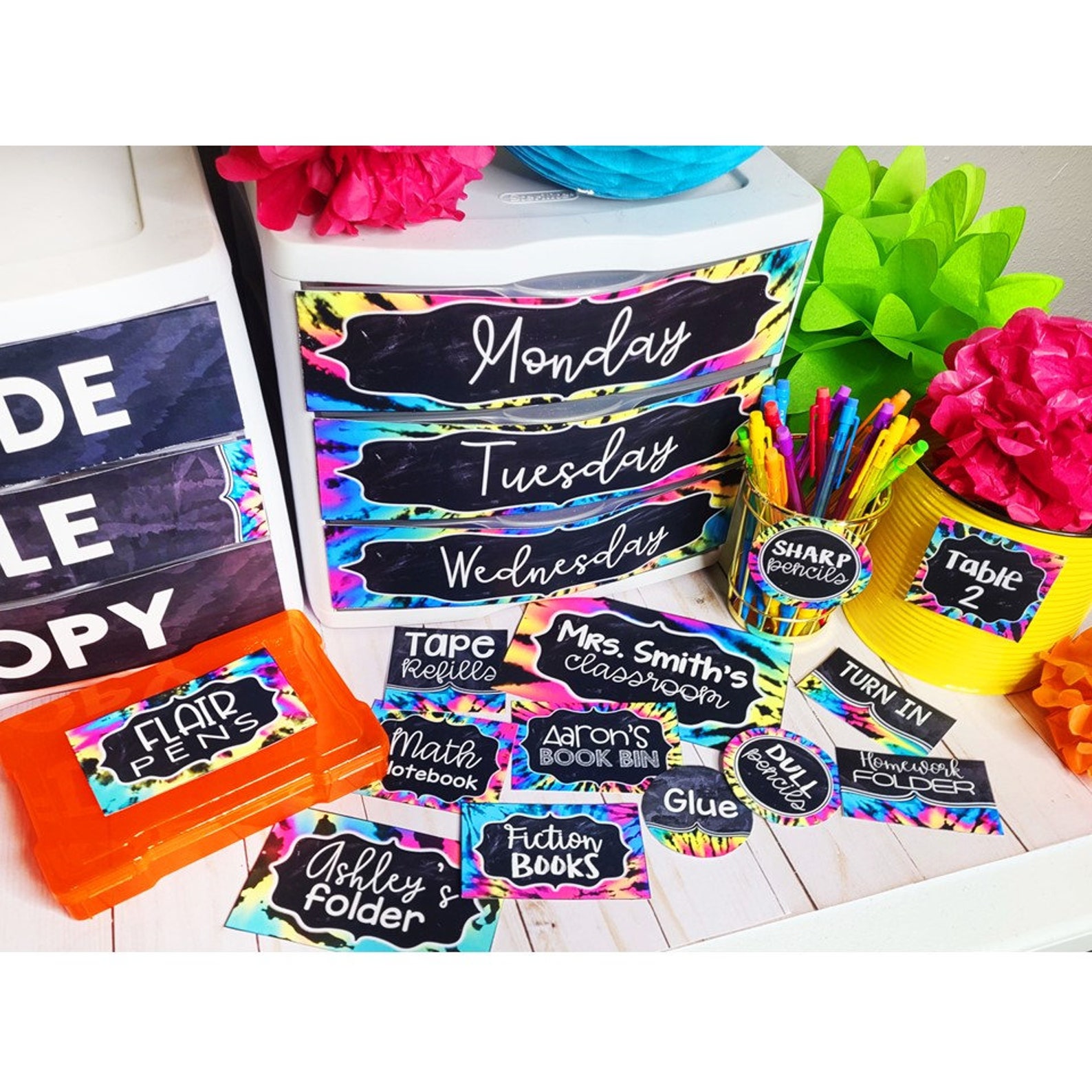 Tie Dye Retro Classroom Decor Bundle Classroom Bulletin Board Display ...