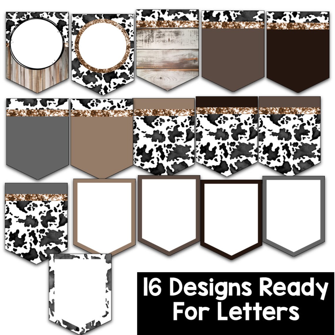 Editable Cow Print Bunting Bulletin Board Banner Letters Farmhouse ...