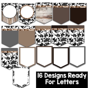 Editable Cow Print Bunting Bulletin Board Banner Letters Farmhouse ...