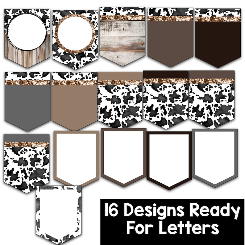 Editable Cow Print Bunting Bulletin Board Banner Letters Farmhouse ...