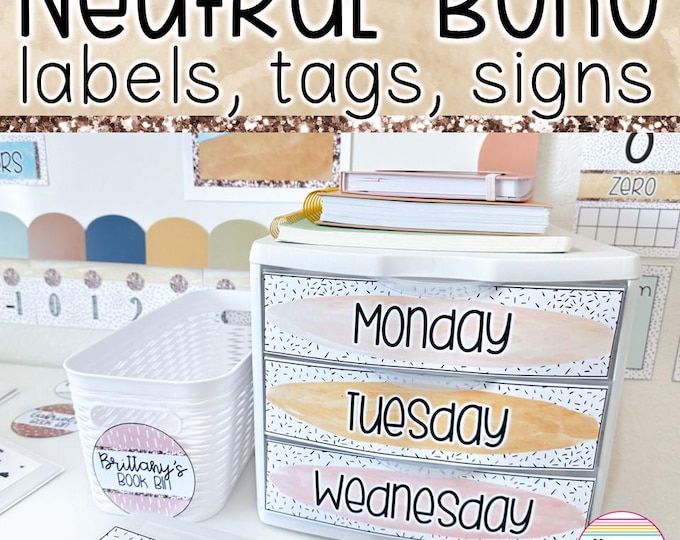 Editable Classroom Labels | Canva Template | Boho Classroom | Rectangle ...