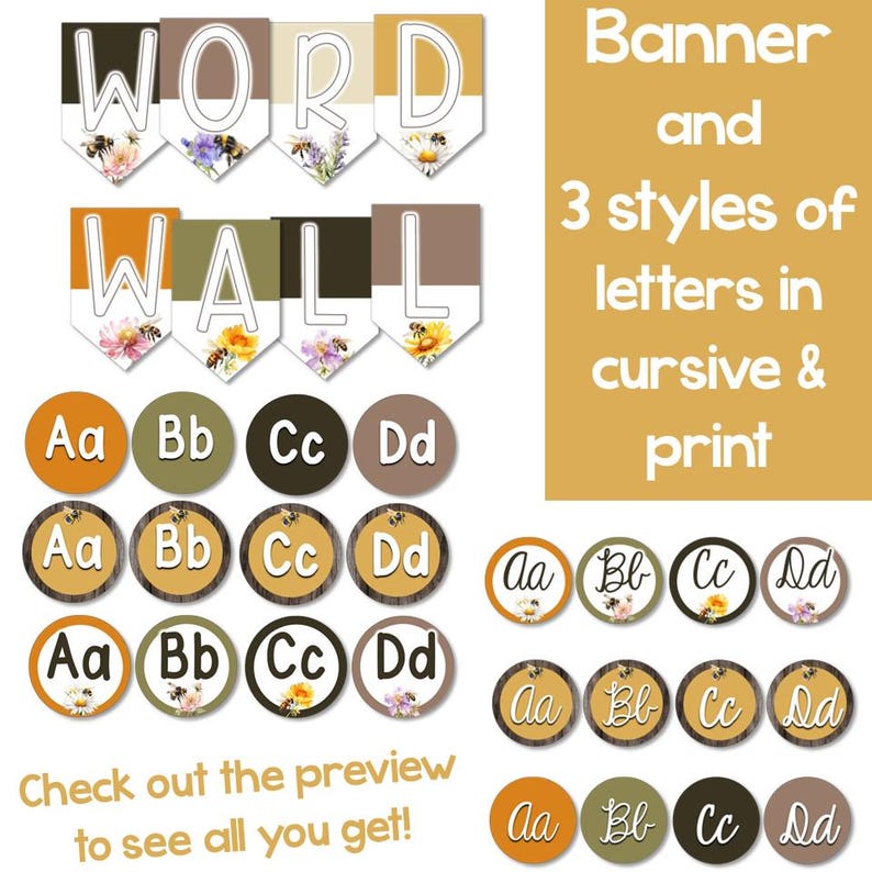 Classroom Word Wall Display Editable Bee Theme Classroom Decor Word ...