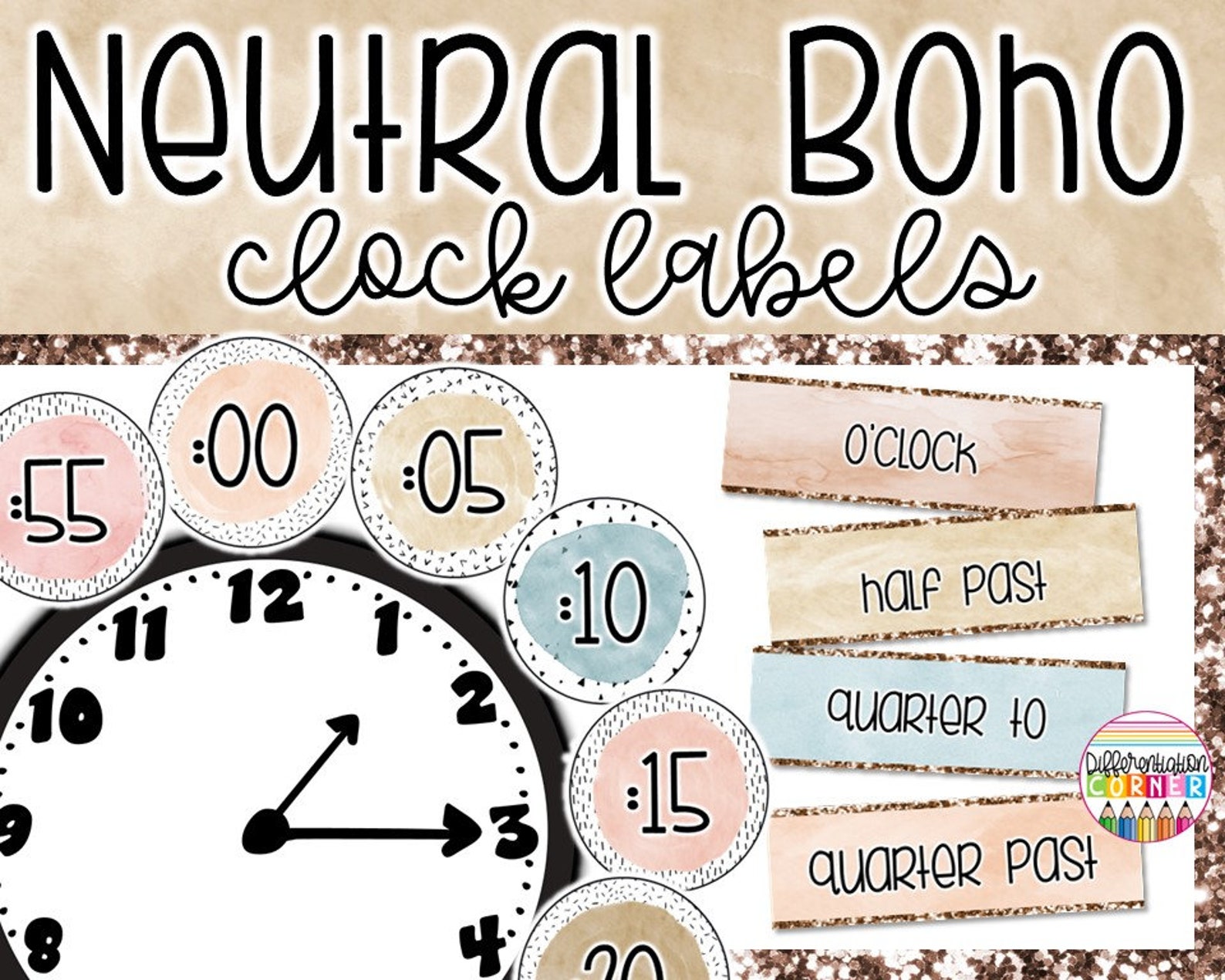 PRINTABLE Neutral Clock Label Numbers in 5 Minute Intervals - Etsy